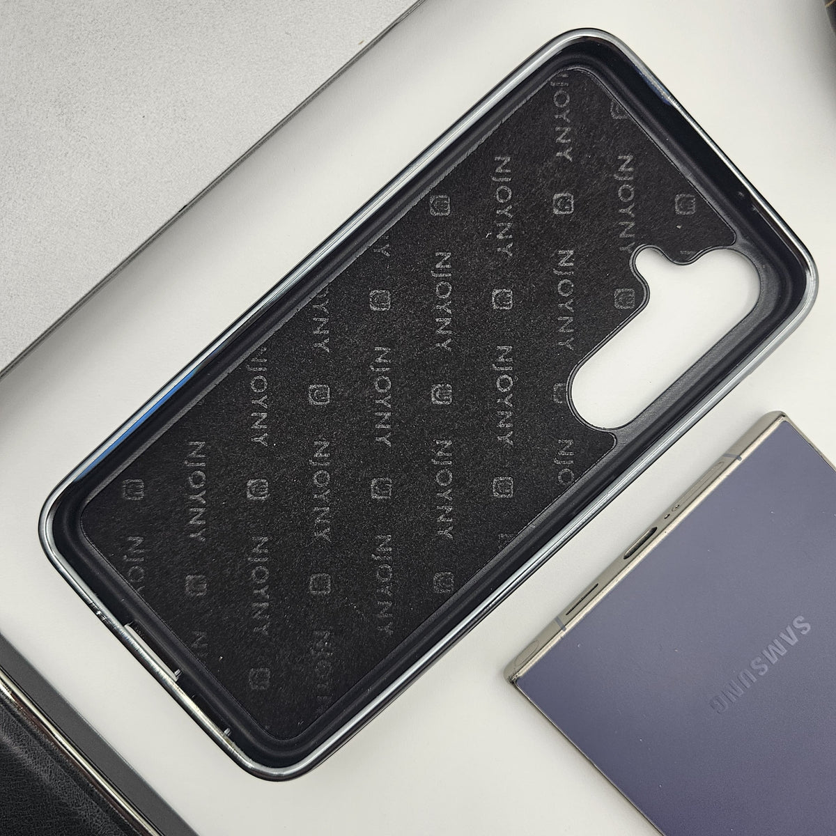 Samsung Galaxy S25 Plus Centre Stitched Leather Case Chrome Border Ins ...